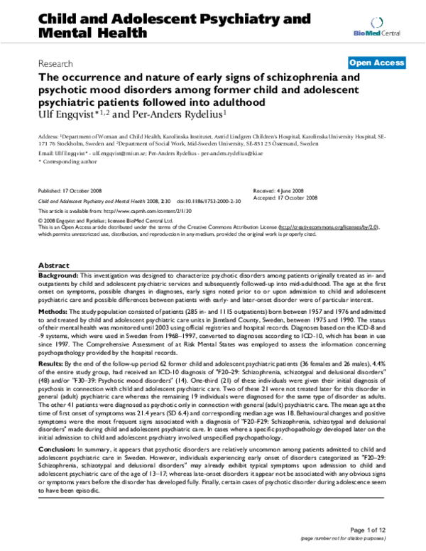 (PDF) The occurrence and nature of early signs of schizophrenia and ...