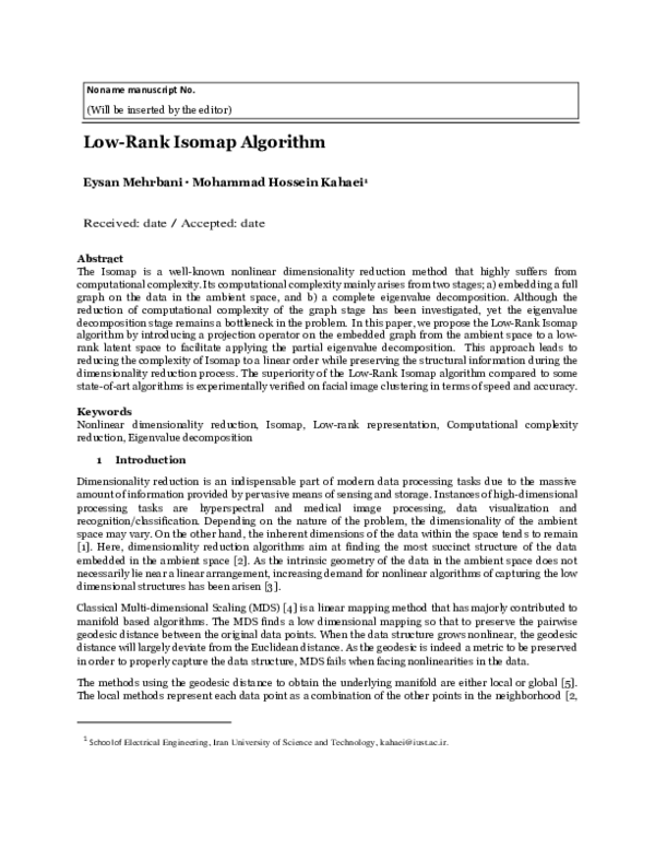 (PDF) Low‐rank isomap algorithm