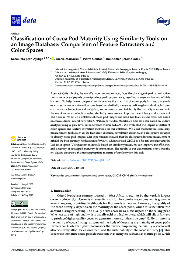 Classification of Cocoa Pod Maturity Using Similarity Tools on an Image Database: Comparison of ...