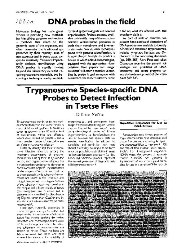 (PDF) DNA probes in the field; Trypanosome Species-specific DNA probes ...