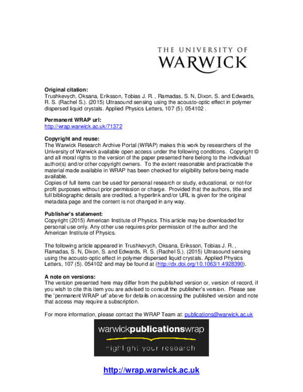 (PDF) Ultrasound sensing using the acousto-optic effect in polymer ...