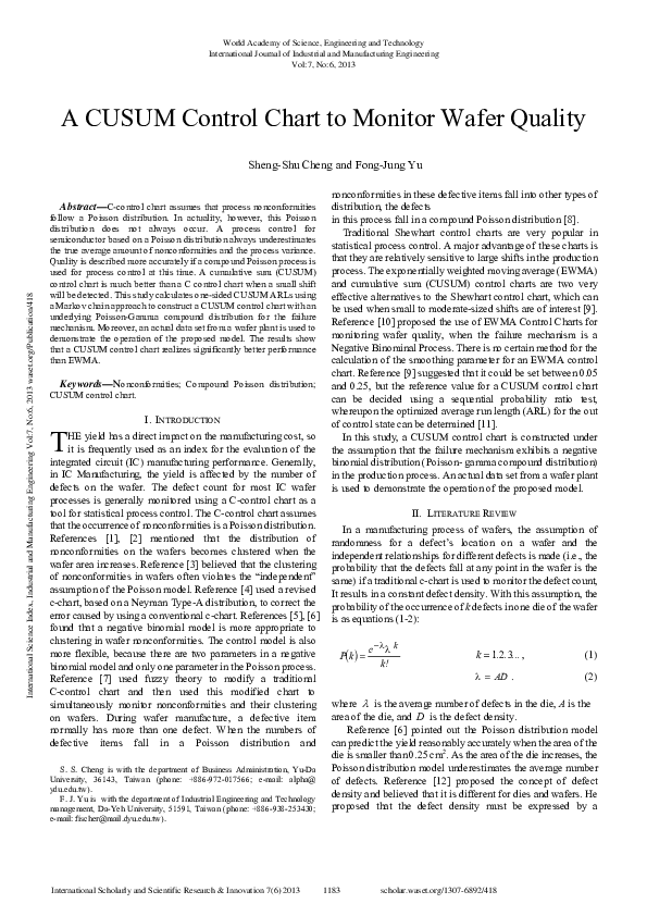 (PDF) A CUSUM Control chart to Monitor Wafer Quality