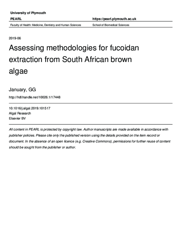 (PDF) Assessing methodologies for fucoidan extraction from South ...