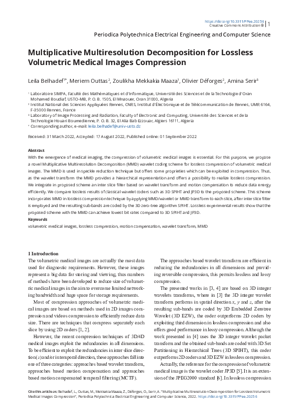 Pdf Multiplicative Multiresolution Decomposition For Lossless Volumetric Medical Images