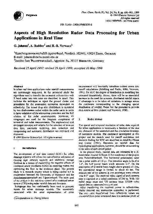 (PDF) Aspects of high resolution radar data processing for urban ...