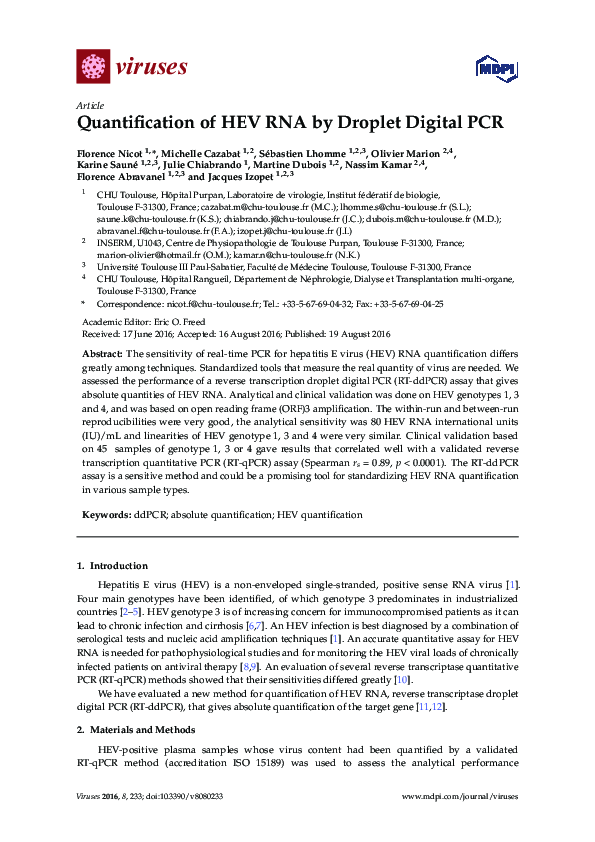 (PDF) Quantification of HEV RNA by Droplet Digital PCR