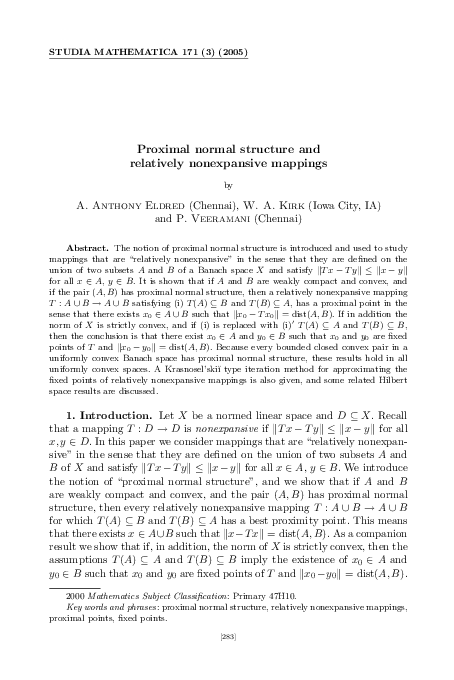 (PDF) Proximal normal structure and relatively nonexpansive mappings