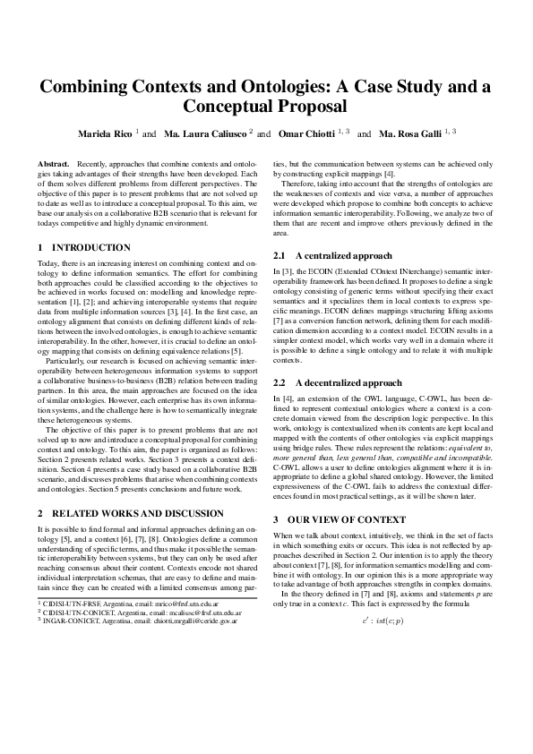 (PDF) Combining Contexts and Ontologies: A Case Study and a Conceptual Proposal