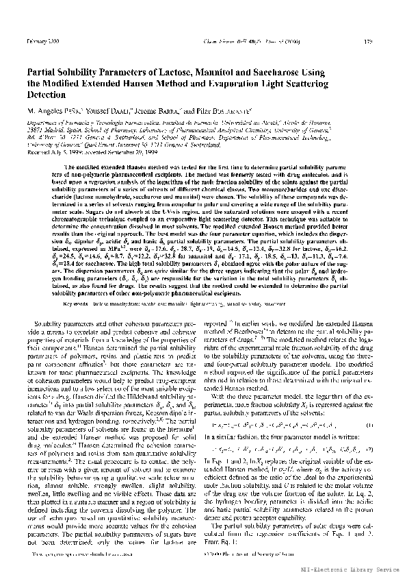 (PDF) Partial Solubility Parameters of Lactose, Mannitol and Saccharose ...