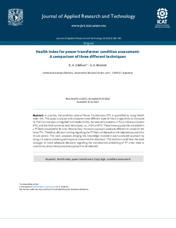 (PDF) Health Index for Power Transformer Condition Assessment: A Comparison of Three Different ...