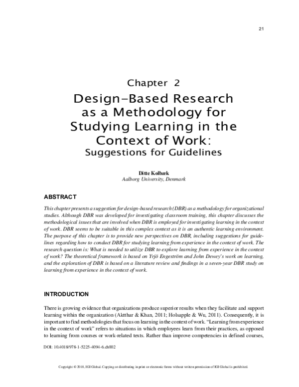 (PDF) Design-Based Research as a Methodology for Studying Learning in ...