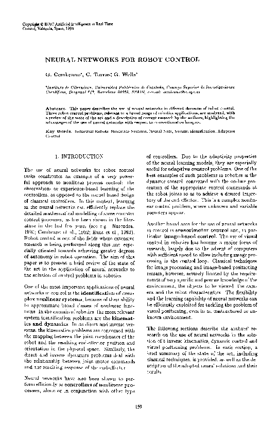 (PDF) Neural networks for robot control