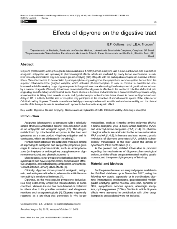 (PDF) Effects of dipyrone on the digestive tract