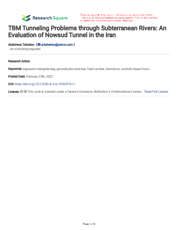 (PDF) TBM Tunneling Problems through Subterranean Rivers: An Evaluation ...