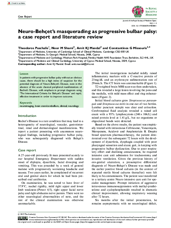 (PDF) Neuro-Behçet’s masquerading as progressive bulbar palsy: a case ...