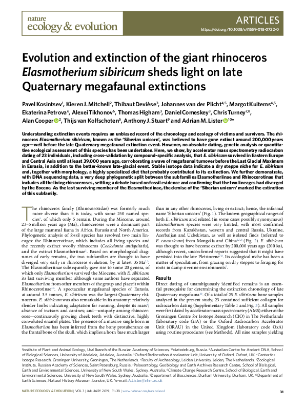 (PDF) Evolution and extinction of the giant rhinoceros Elasmotherium ...