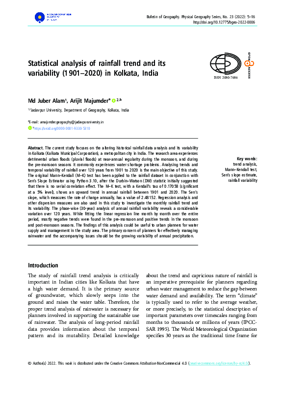 (PDF) Statistical analysis of rainfall trend and its variability (1901 ...
