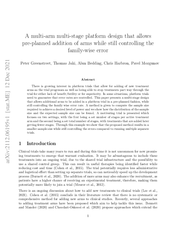 (PDF) A multi-arm multi-stage platform design that allows pre-planned addition of arms while ...