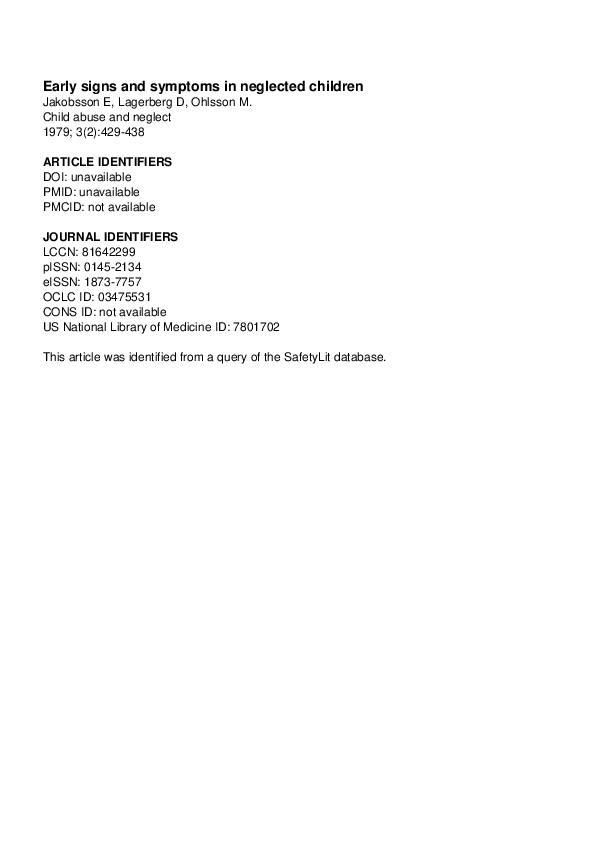 (PDF) Early signs and symptoms in neglected children | Dagmar Lagerberg ...