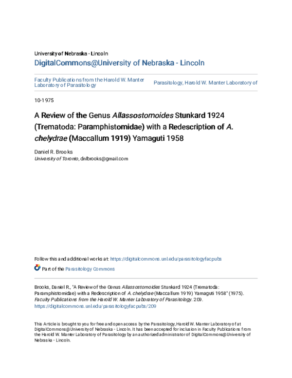(PDF) A Review of the Genus Allassostomoides Stunkard 1924 (Trematoda ...