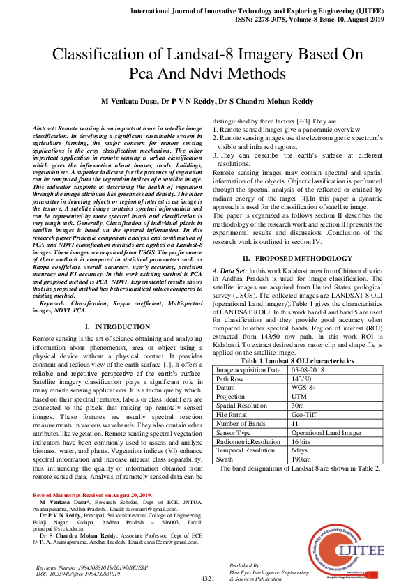 (PDF) Classification of Landsat-8 Imagery Based On Pca And Ndvi Methods