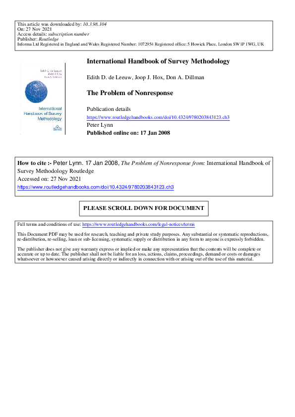 (PDF) International Handbook of Survey Methodology