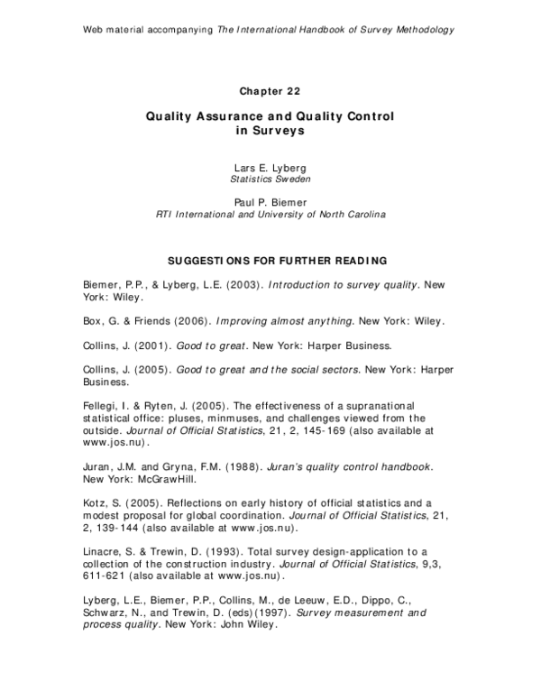 (PDF) Quality Assurance and Quality Control in Surveys