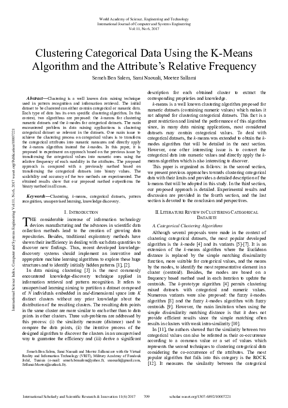 (PDF) Clustering Categorical Data Using the K-Means Algorithm and the Attribute's Relative Frequency