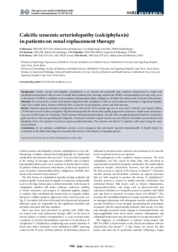 (PDF) Calcific uraemic arteriolopathy (calciphylaxis) in patients on ...