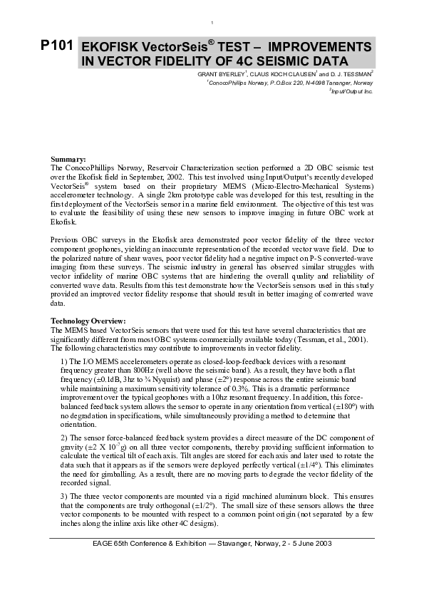 (PDF) Ekofisk VectorSeis® Test: Improvements in vector fidelity of 4C ...