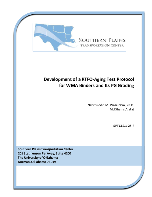 (PDF) Development of a RTFO-Aging Test Protocol for WMA Binders and Its ...