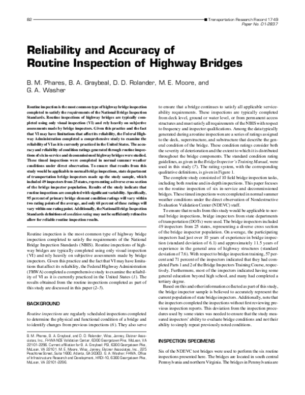 (PDF) Reliability and Accuracy of Routine Inspection of Highway Bridges