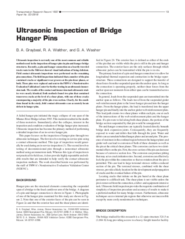 (PDF) Ultrasonic Inspection of Bridge Hanger Pins