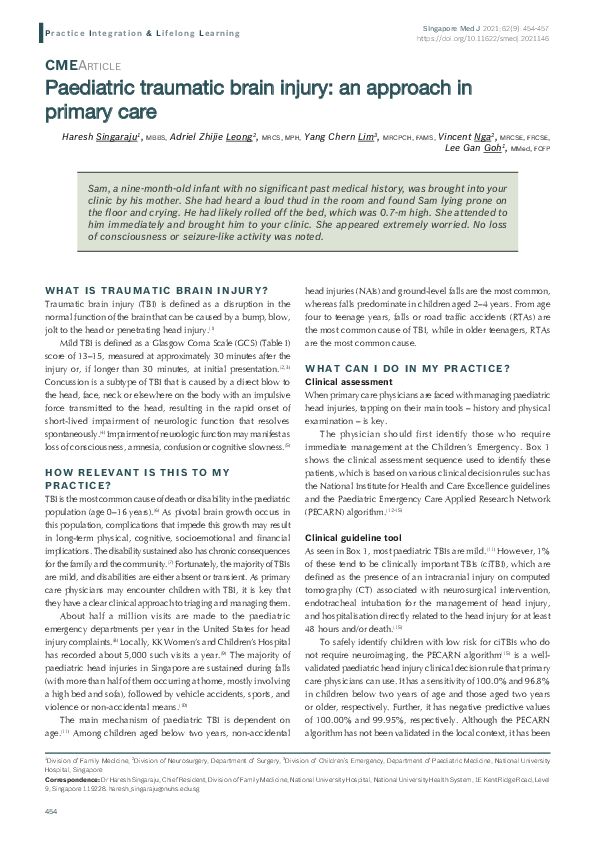 (PDF) Paediatric traumatic brain injury: an approach in primary care