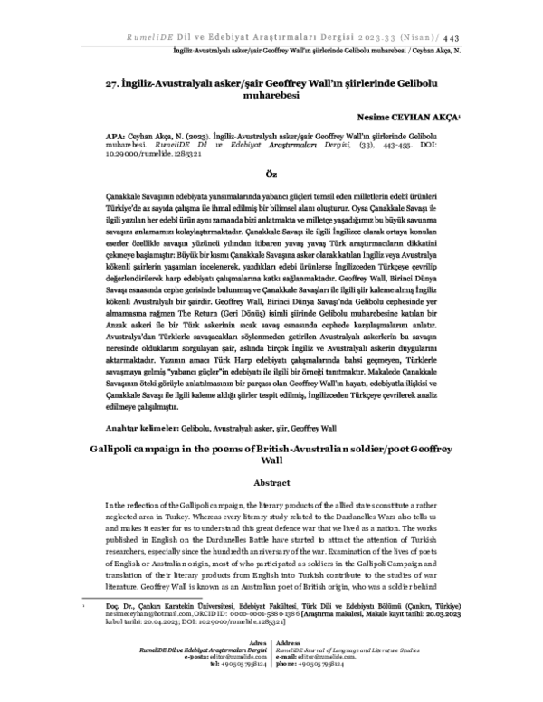 (PDF) İngiliz-Avustralyalı asker/şair Geoffrey Wall’ın şiirlerinde ...