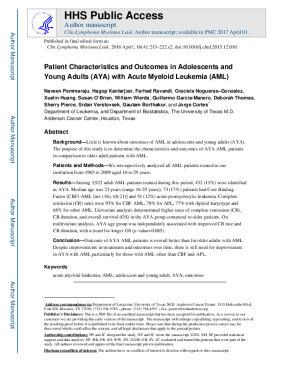 (PDF) Patient Characteristics and Outcomes in Adolescents and Young ...