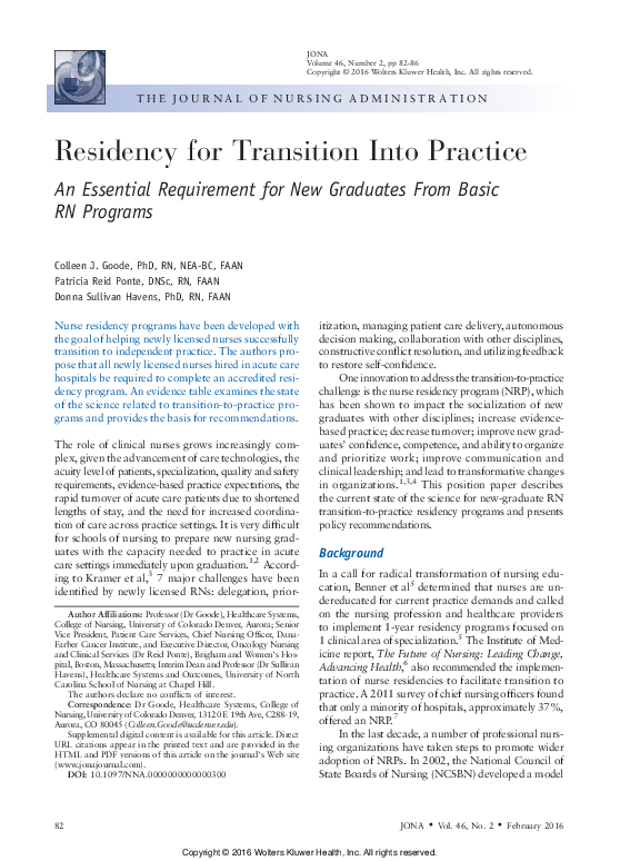 (PDF) Residency for Transition Into Practice