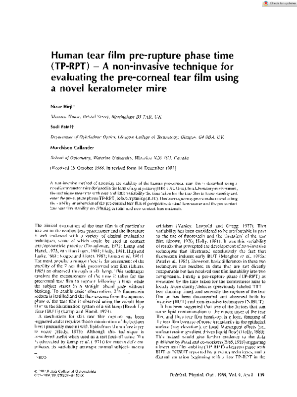 (PDF) Human tear film pre-rupture phase time (TP-RPT)-A non-invasive ...