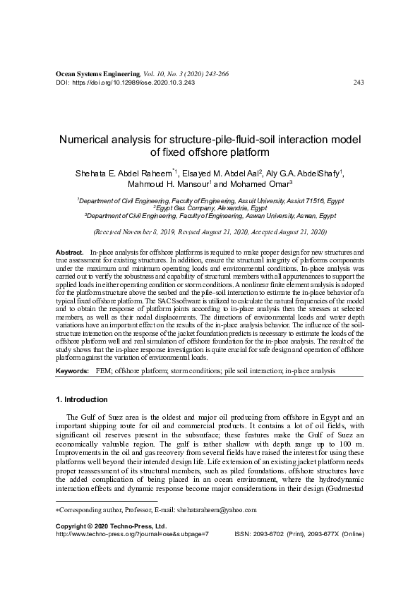 (PDF) Numerical analysis for structure-pile-fluid-soil interaction model of fixed offshore platform