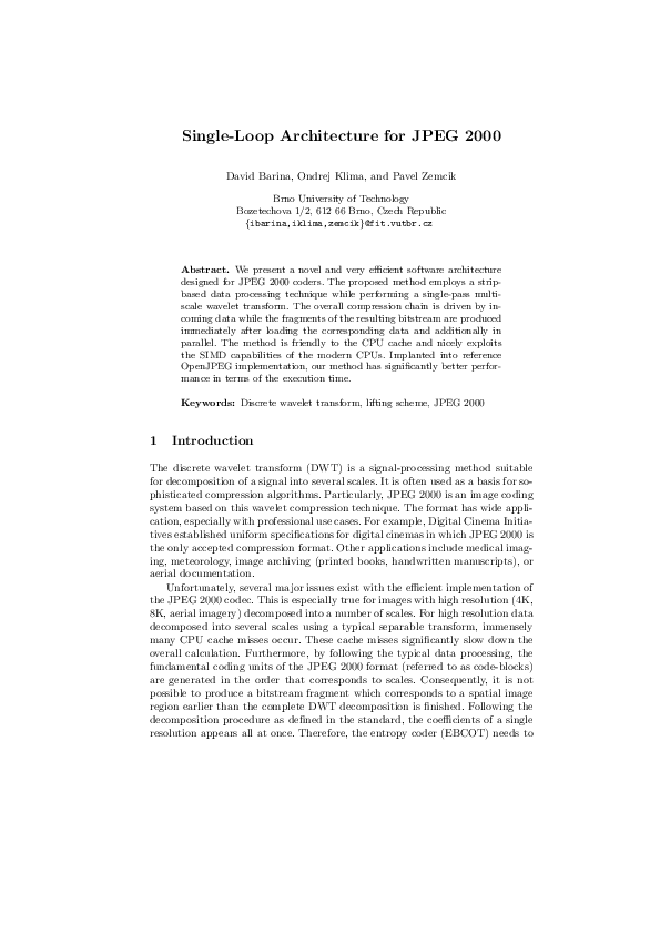 (PDF) Single-Loop Architecture for JPEG 2000 | David Barina - Academia.edu