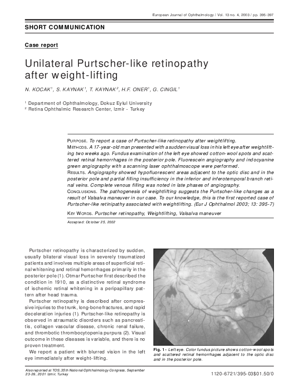 (PDF) Unilateral Purtscher-Like Retinopathy after Weight-Lifting