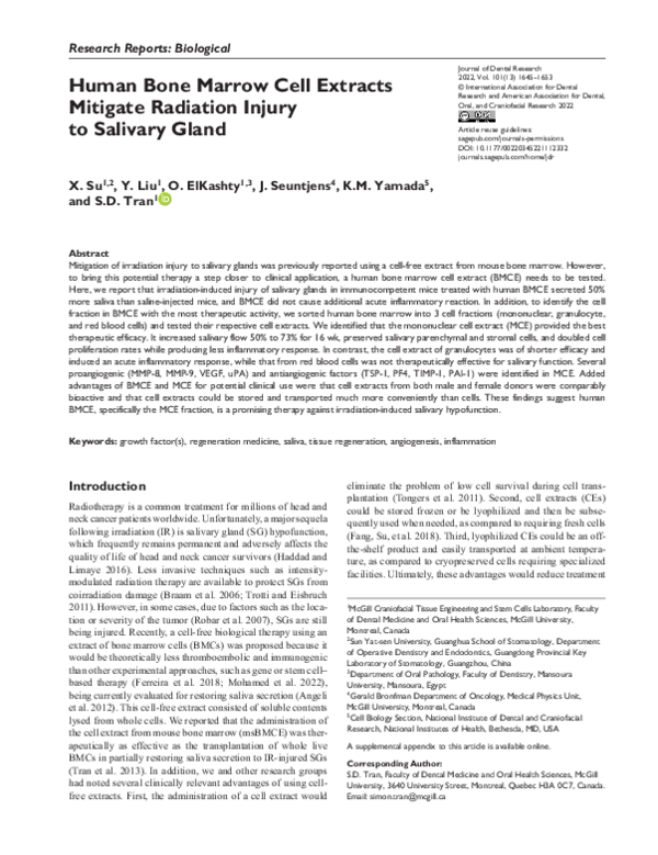 (PDF) Human Bone Marrow Cell Extracts Mitigate Radiation Injury to Salivary Gland