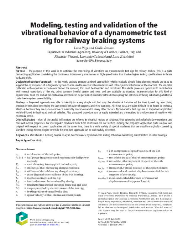 Pdf Modeling Testing And Validation Of The Vibrational Behavior Of A