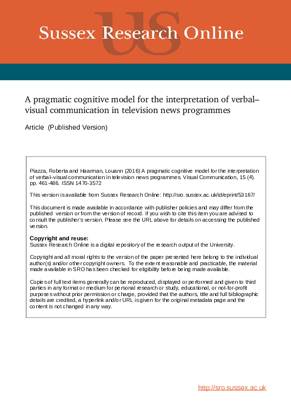 (PDF) A pragmatic cognitive model for the interpretation of verbal ...