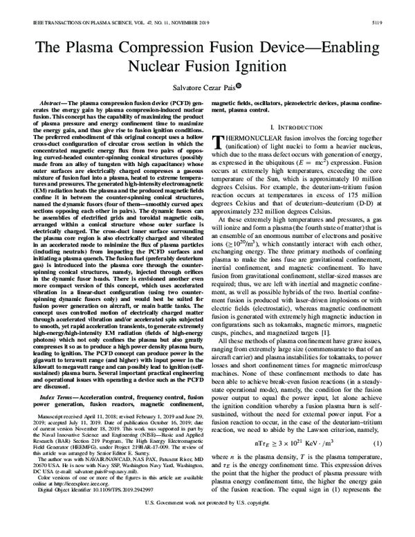 (PDF) The Plasma Compression Fusion Device-Enabling Nuclear Fusion Ignition