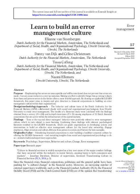 (PDF) Learn to build an error management culture