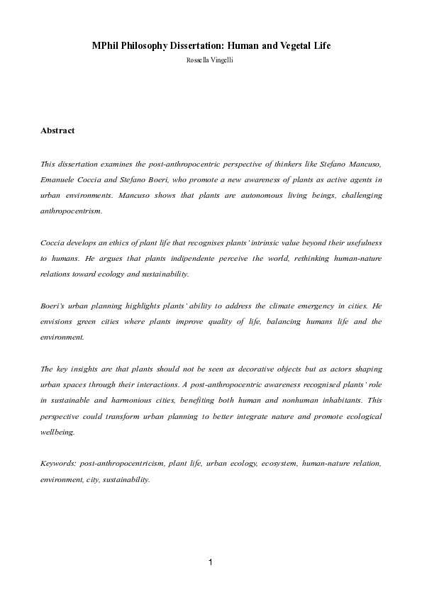 (PDF) MPhil Philosophy Dissertation: Human and Vegetal Life