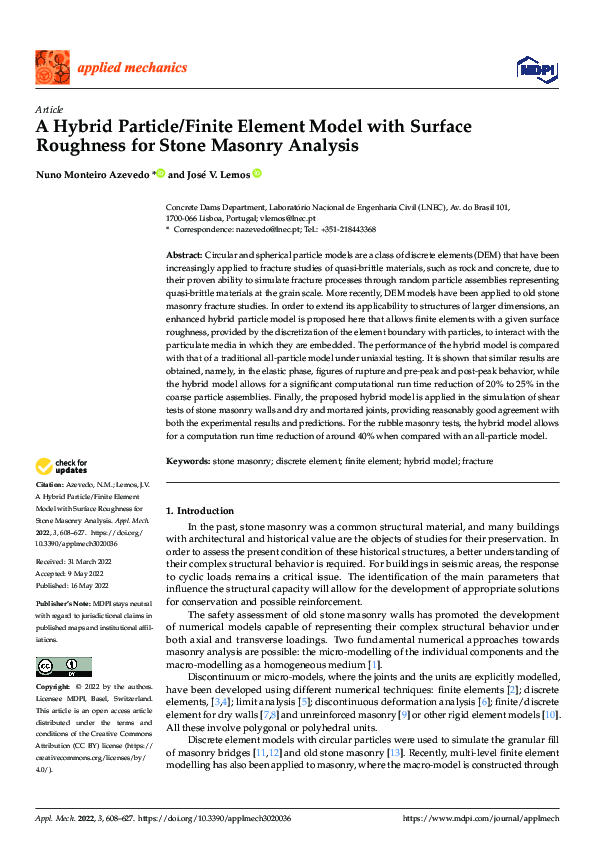 Pdf A Hybrid Particlefinite Element Model With Surface Roughness For Stone Masonry Analysis