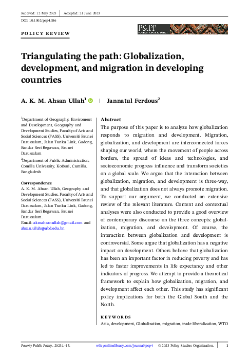 (PDF) Triangulating the path: Globalization, development, and migration in developing countries
