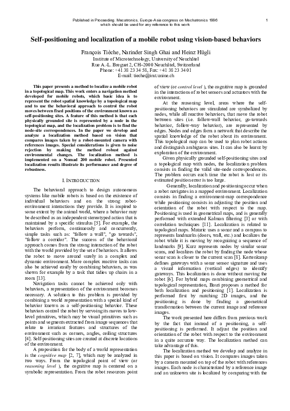(PDF) Self-positioning and localization of a mobile robot using vision ...